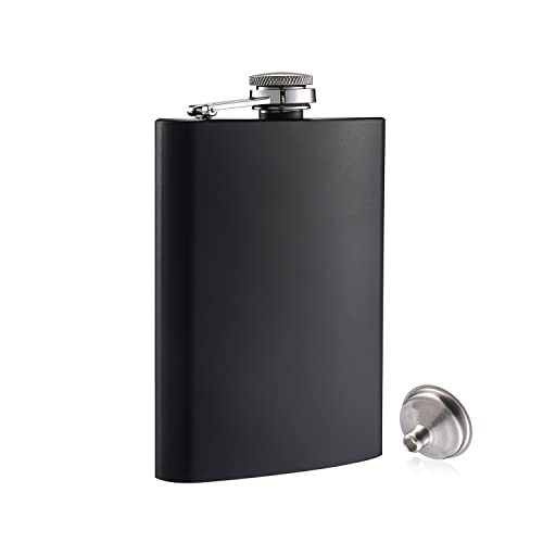 Hip Flask for Liquor 8 Oz Stainless Steel Leak proof with Funnel,Alcohol Drinking Flask for men(Black)