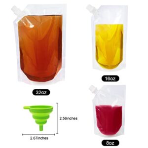 Plastic Flask, Reusable Drink Pouches for Adults, Plastic Flasks Bags for Women(4x32oz+3x16oz+3x8oz+1 funnel)