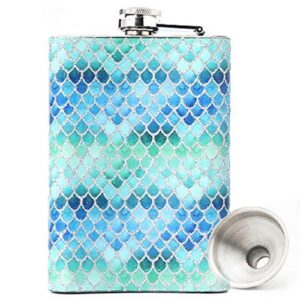 mermaid 8oz hip stainless steel flask whith flasks for liquor for women,whiskey flask for women,great gift idea flask (dream blue)