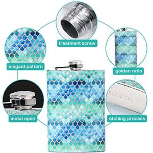 Mermaid 8oz hip stainless steel flask whith flasks for liquor for women,whiskey flask for women,Great Gift Idea Flask (Dream blue)