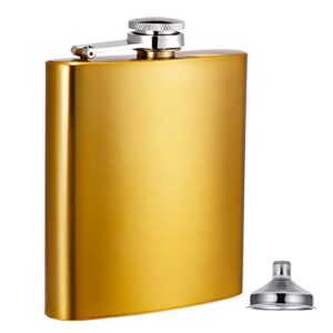 hip flask for men liquor flask stainless steel leak proof flask with funnel set for women pocket alcohol drinking flask set 8oz (gold)