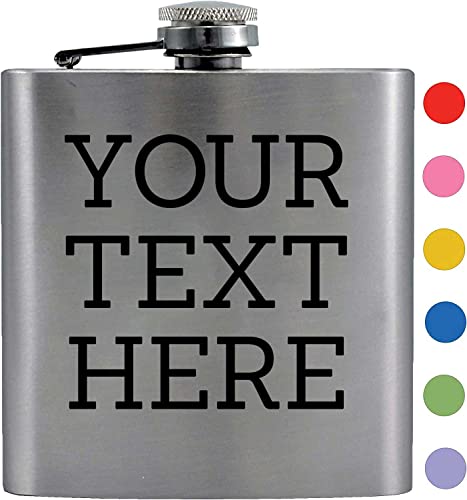 Personalized 6oz Stainless Steel Flask - Metal Hip Pocket Discreet Flask – Custom Groomsmen Gifts – Liquor Whiskey Gifts for Men Women, Printed Your Text Here