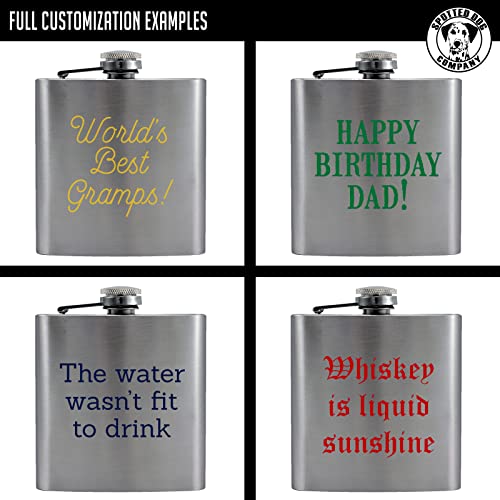 Personalized 6oz Stainless Steel Flask - Metal Hip Pocket Discreet Flask – Custom Groomsmen Gifts – Liquor Whiskey Gifts for Men Women, Printed Your Text Here