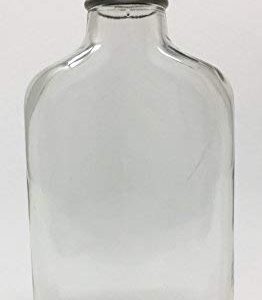 200 ml (6.6 oz) Glass Flask Liquor Bottle with Black Caps (12 Pack)