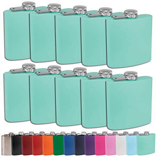 Clear Water Home Goods - 6 oz Powder Coated Stainless Steel Hip Flask - Wedding Party - Groomsman - Bridesmaid (Matte Teal, 10)