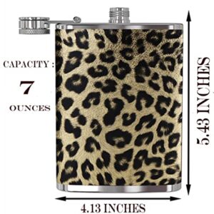 Liquor-Flasks for Women - Stainless-Steel Cute Print-Leopard Liquor-Flasks Leak-Proof with Funnel Set 7 OZ (Leopard)