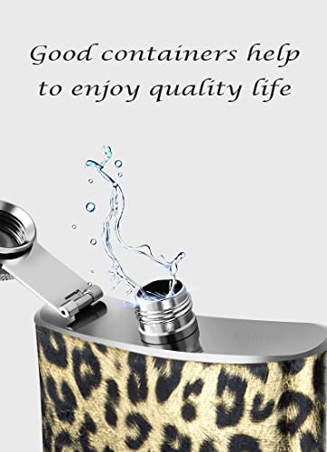 Liquor-Flasks for Women - Stainless-Steel Cute Print-Leopard Liquor-Flasks Leak-Proof with Funnel Set 7 OZ (Leopard)