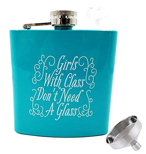 Liquor Flask Women Funny Leakproof - Premium Stainless Steel Hip Flask 6oz (Blue 6oz)