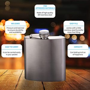 Hip Flask for Liquor 2PCS Silver Thin Flasks 6oz Stainless Steel Leakproof with 2 pcs Funnel for Gift, Camping, Wedding Party