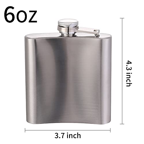 Hip Flask for Liquor 2PCS Silver Thin Flasks 6oz Stainless Steel Leakproof with 2 pcs Funnel for Gift, Camping, Wedding Party