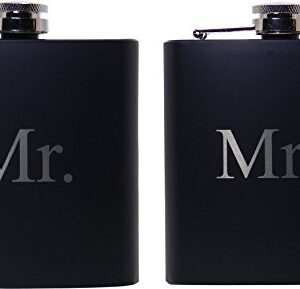 Mr. and Mrs. 6 oz Stainless Steel Black Matte Wedding Flask Set - Great Groommans or Bridal Wedding Gift for Newlyweds, Couples, and Christmas Gifts