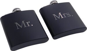 Mr. and Mrs. 6 oz Stainless Steel Black Matte Wedding Flask Set - Great Groommans or Bridal Wedding Gift for Newlyweds, Couples, and Christmas Gifts