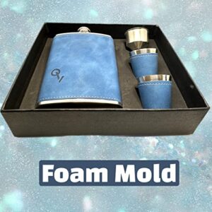 Flask Gift Set With 2 Shots. 8 Oz Hip Flask, Stainless Steel & Stamped Leather Wrapped Style With Gift Box. Christmas Gift For Men, Dad, brother or Groom. (QV BLUE)