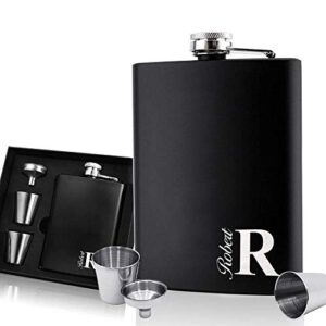 custom flasks for liquor for men engraved gift set for best man groomsmen 6oz stainless steel flask proposal gifts for wedding birthday with gift box gift for daddy grandpa (design 03)