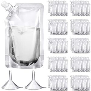 100 pcs plastic flasks, plastic flasks drink pouches for adults concealable reusable, plastic drink flasks travel pouches kit with funnel for women men (8 oz)