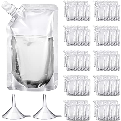 100 Pcs Plastic Flasks, Plastic Flasks Drink Pouches for Adults Concealable Reusable, Plastic Drink Flasks Travel Pouches Kit with Funnel for Women Men (8 oz)