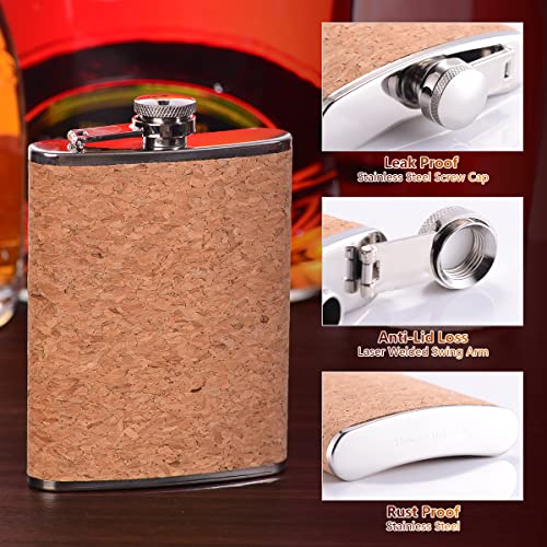 ULTRGEE Hip Flask, Leakproof Flasks [8oz] with 2 Cups & Funnel, Men’s Gift Flask for Whisky Liquor Spirits Adopted Stainless Steel & Cork PU Leather