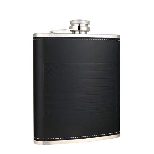 American Flag 18 oz Black Stainless Steel Whiskey Hip Flasks for Liquor with Leather Wrapped, TOX TANEAXON