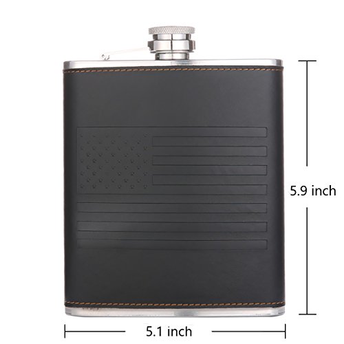 American Flag 18 oz Black Stainless Steel Whiskey Hip Flasks for Liquor with Leather Wrapped, TOX TANEAXON