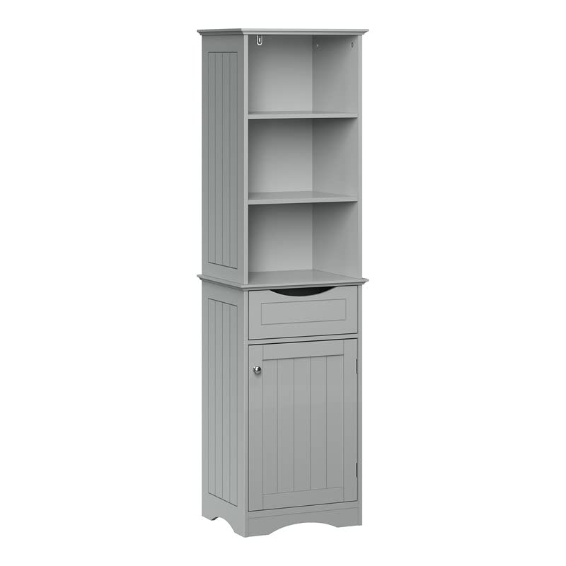 RiverRidge, Gray Ashland Bathroom Freestanding Storage Cabinet with Three Open Shelves and Drawer, Size