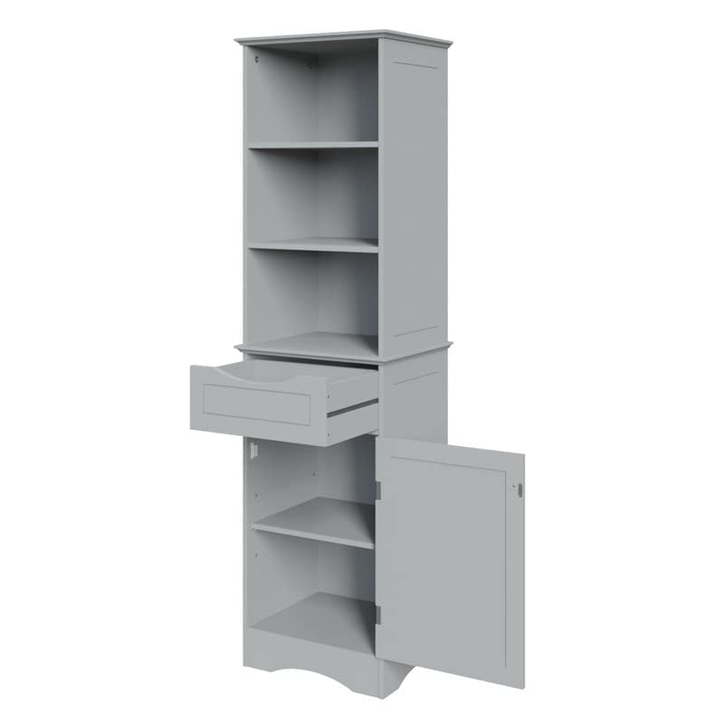 RiverRidge, Gray Ashland Bathroom Freestanding Storage Cabinet with Three Open Shelves and Drawer, Size