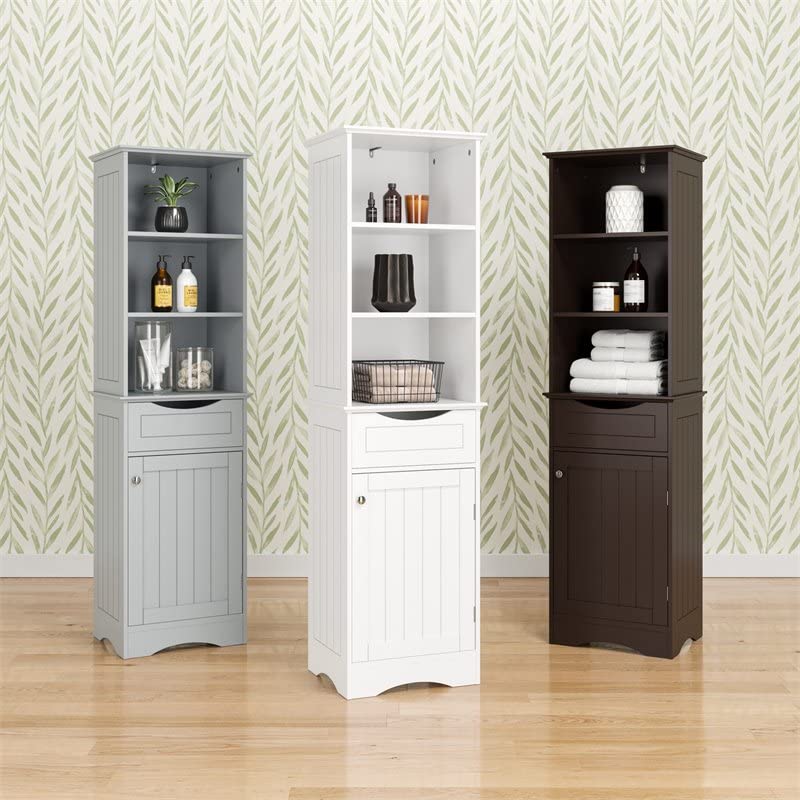 RiverRidge, Gray Ashland Bathroom Freestanding Storage Cabinet with Three Open Shelves and Drawer, Size