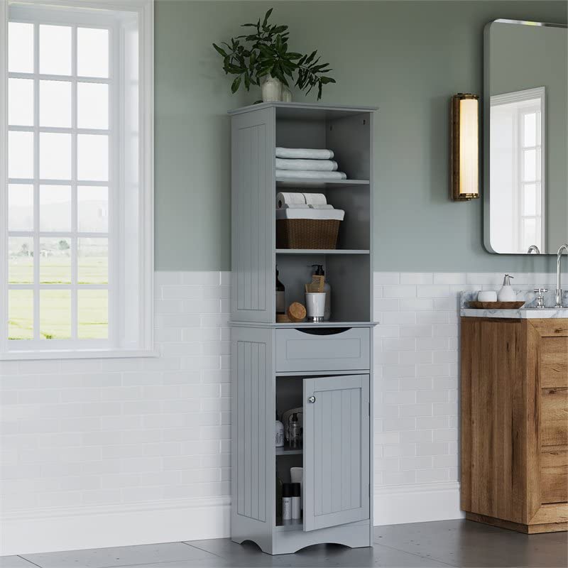 RiverRidge, Gray Ashland Bathroom Freestanding Storage Cabinet with Three Open Shelves and Drawer, Size