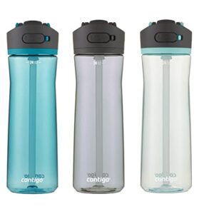 contigo ashland 2.0 water bottle with autospout lid | tritan water bottle, 24 oz., 3-pack, juniper & sake & bubble tea