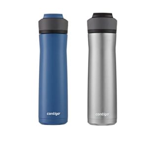 Contigo Ashland Chill 2.0 Stainless Steel Water Bottle with Autospout Lid, 24oz 2 Pack, Blue Corn & Steel