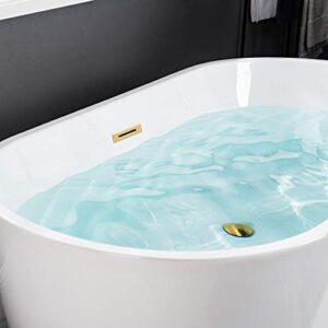 WOODBRIDGE 59" BTA1514-BG-Drain &O+ Pillow Bathtub, Brushed Gold