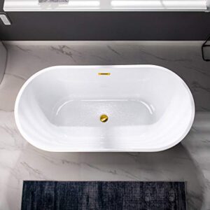 WOODBRIDGE 59" BTA1514-BG-Drain &O+ Pillow Bathtub, Brushed Gold