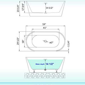 WOODBRIDGE 59" BTA1514-BG-Drain &O+ Pillow Bathtub, Brushed Gold