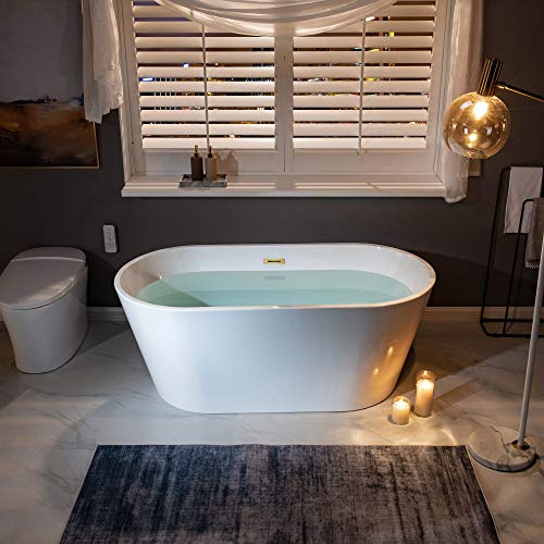 WOODBRIDGE 59" BTA1514-BG-Drain &O+ Pillow Bathtub, Brushed Gold