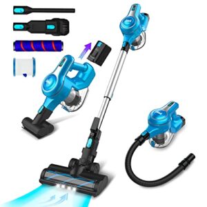 inse cordless vacuum cleaner, 25kpa 300w powerful stick vacuum, rechargeable cordless vacuum, up to 45min runtime, 10 in 1 lightweight vacuum cleaner for carpet hard floor pet hair, s6t blue