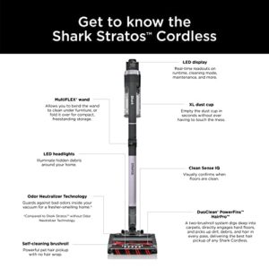 Shark IZ862H Stratos Cordless Vacuum with Clean Sense IQ and Odor Neutralizer, DuoClean PowerFins HairPro, Includes Duster Crevice Tool & Anti-Allergen Brush, Up to 60 Minute Runtime, Ash Purple