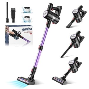 ganiza cordless vacuum cleaner, stick vacuum 28kpa powerful suction hi-speed brushless motor up to 45 minutes runtime, 6-in-1 v25 lightweight vacuum led headlight for floor carpet pet hair