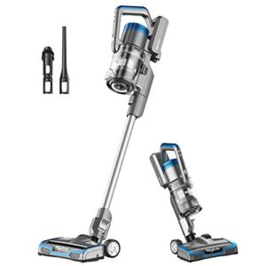 eureka lightweight cordless vacuum cleaner, high efficiency powerful motor led headlights, convenient stick and handheld vac, grey