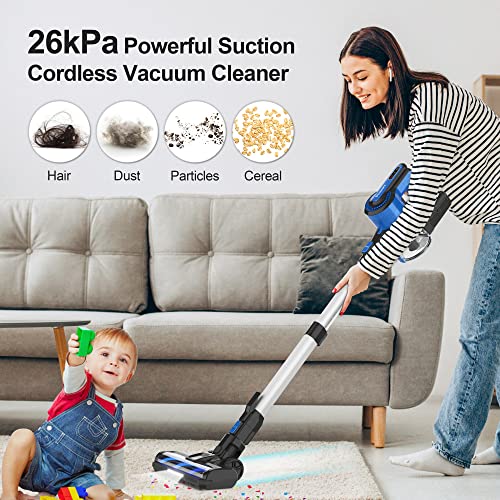 POWEART Cordless Vacuum Cleaner, 26Kpa Powerful Cordless Stick Vacuum with 350W Motor, 6-in-1 Lightweight Battery Vacuum Up to 45mins Runtime, Self-Standing Vacuum for Pet Hair Hardfloor Carpet Home