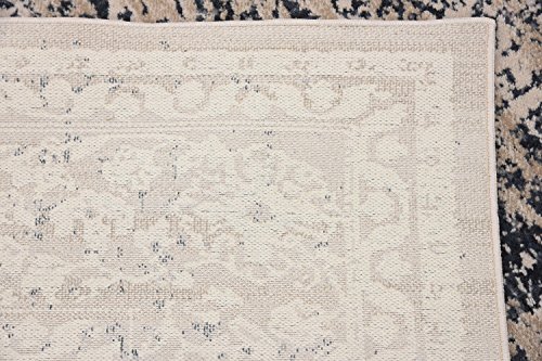 Unique Loom Chateau Collection Distressed Vintage Traditional Textured Dark Blue Area Rug (8' 0 x 10' 0), beige/navy blue