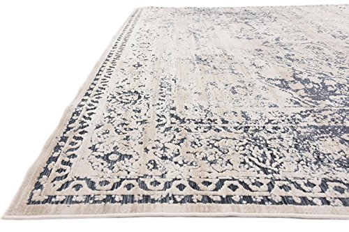 Unique Loom Chateau Collection Distressed Vintage Traditional Textured Dark Blue Area Rug (8' 0 x 10' 0), beige/navy blue