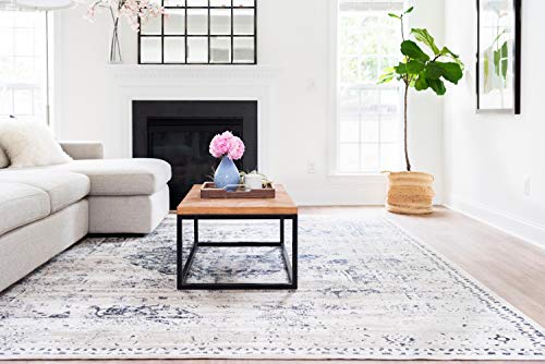 Unique Loom Chateau Collection Distressed Vintage Traditional Textured Dark Blue Area Rug (8' 0 x 10' 0), beige/navy blue