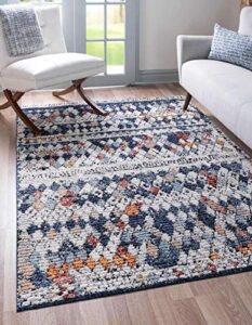 unique loom morocco collection abstract border, diamond, bohemian area rug (9′ 0 x 12′ 0 rectangular, multi/ blue)