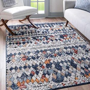 Unique Loom Morocco Collection Abstract Border, Diamond, Bohemian Area Rug (9' 0 x 12' 0 Rectangular, Multi/ Blue)