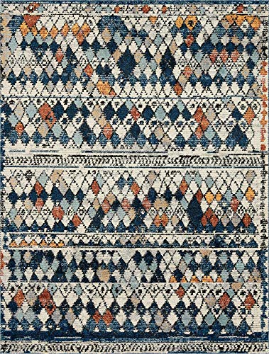 Unique Loom Morocco Collection Abstract Border, Diamond, Bohemian Area Rug (9' 0 x 12' 0 Rectangular, Multi/ Blue)