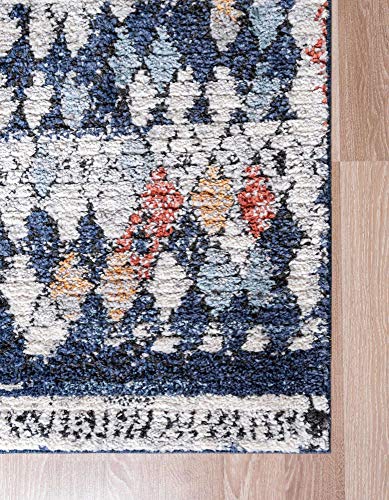 Unique Loom Morocco Collection Abstract Border, Diamond, Bohemian Area Rug (9' 0 x 12' 0 Rectangular, Multi/ Blue)