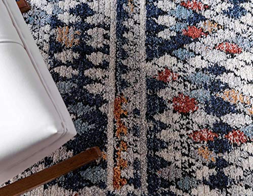 Unique Loom Morocco Collection Abstract Border, Diamond, Bohemian Area Rug (9' 0 x 12' 0 Rectangular, Multi/ Blue)