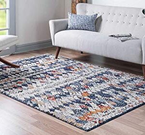 Unique Loom Morocco Collection Abstract Border, Diamond, Bohemian Area Rug (9' 0 x 12' 0 Rectangular, Multi/ Blue)