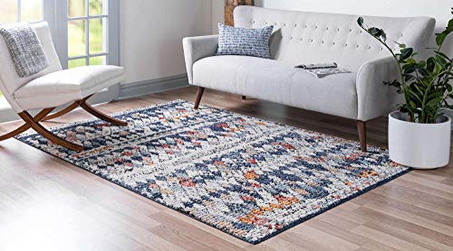 Unique Loom Morocco Collection Abstract Border, Diamond, Bohemian Area Rug (9' 0 x 12' 0 Rectangular, Multi/ Blue)