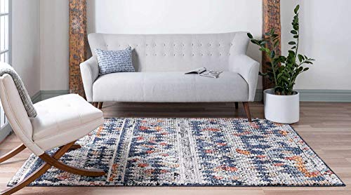 Unique Loom Morocco Collection Abstract Border, Diamond, Bohemian Area Rug (9' 0 x 12' 0 Rectangular, Multi/ Blue)