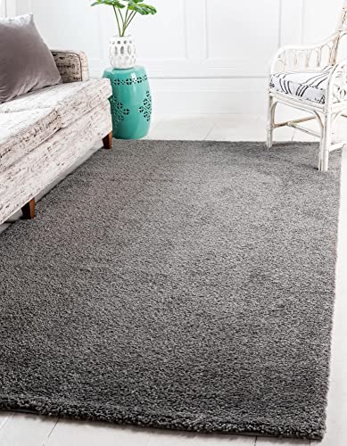 Unique Loom Solo Collection Solid, Plush, Kids, Modern Area Rug, 8 ft x 10 ft, Grey